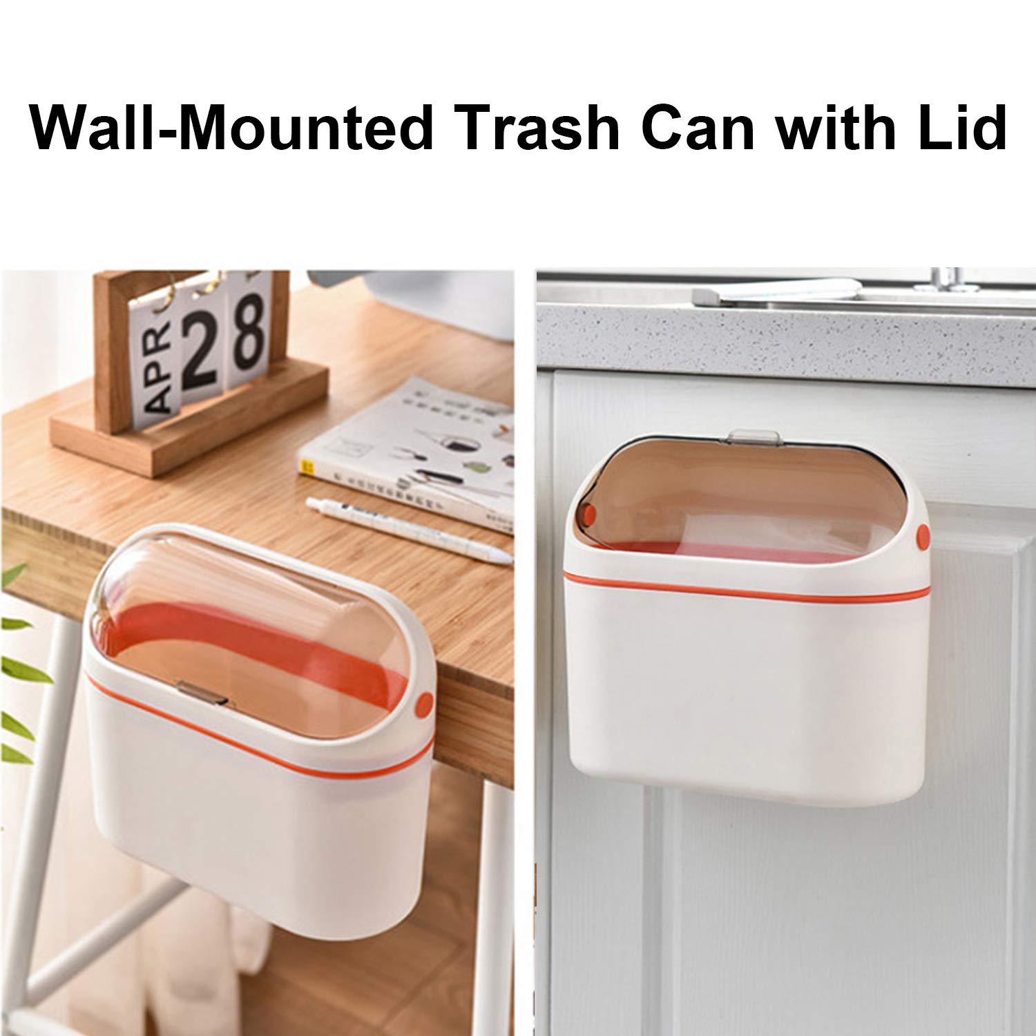 LALASTAR Lint Bin, Mini Desktop Trash Can with Lid for Office Countertop, Mountable Tiny Wastebasket for RV, Dorm, Freezer, Laundry and More (Orange)