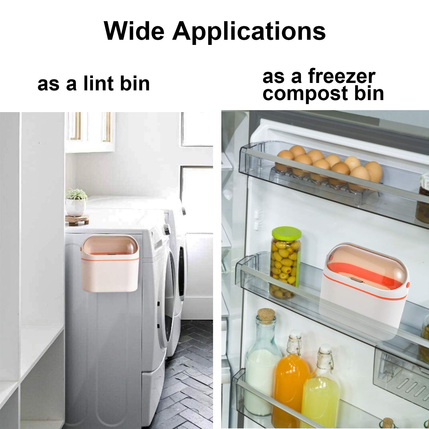 LALASTAR Lint Bin, Mini Desktop Trash Can with Lid for Office Countertop, Mountable Tiny Wastebasket for RV, Dorm, Freezer, Laundry and More (Orange)