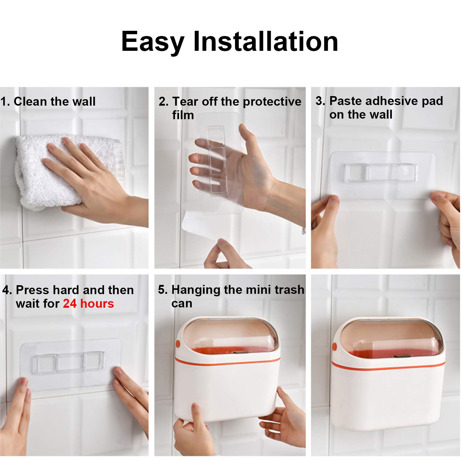 LALASTAR Lint Bin, Mini Desktop Trash Can with Lid for Office Countertop, Mountable Tiny Wastebasket for RV, Dorm, Freezer, Laundry and More (Orange)