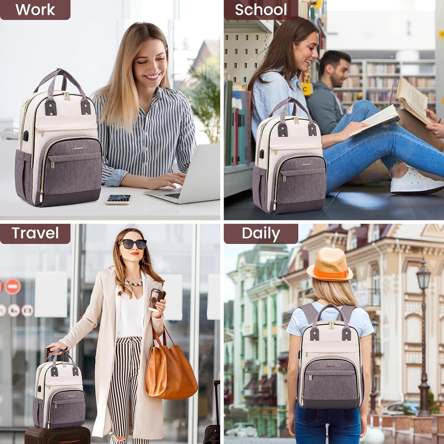 LOVEVOOK Backpack Purse for Women, Fits 15.6 Inch Laptop Backpack, Fashion Travel Work Anti-theft Bag, Business Compute