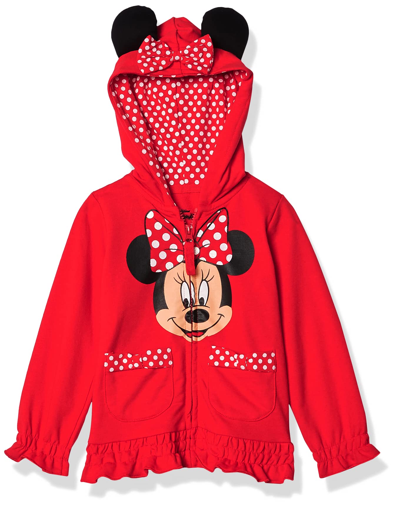 Disney girls Minnie Polka-dot Bow Hoodie Hooded Sweatshirt, Red, 6X-Large US
