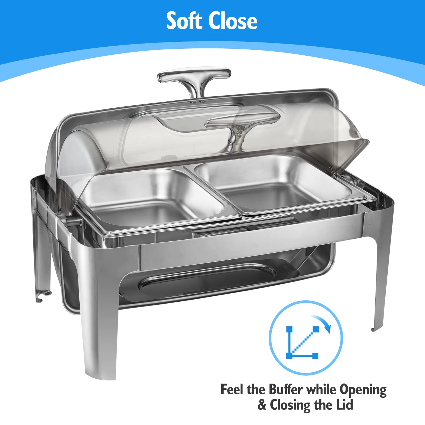 Chafing Dish Buffet Set, 9 QT Stainless Steel Roll Top Chafing Server Set, Food Warmers for Parties