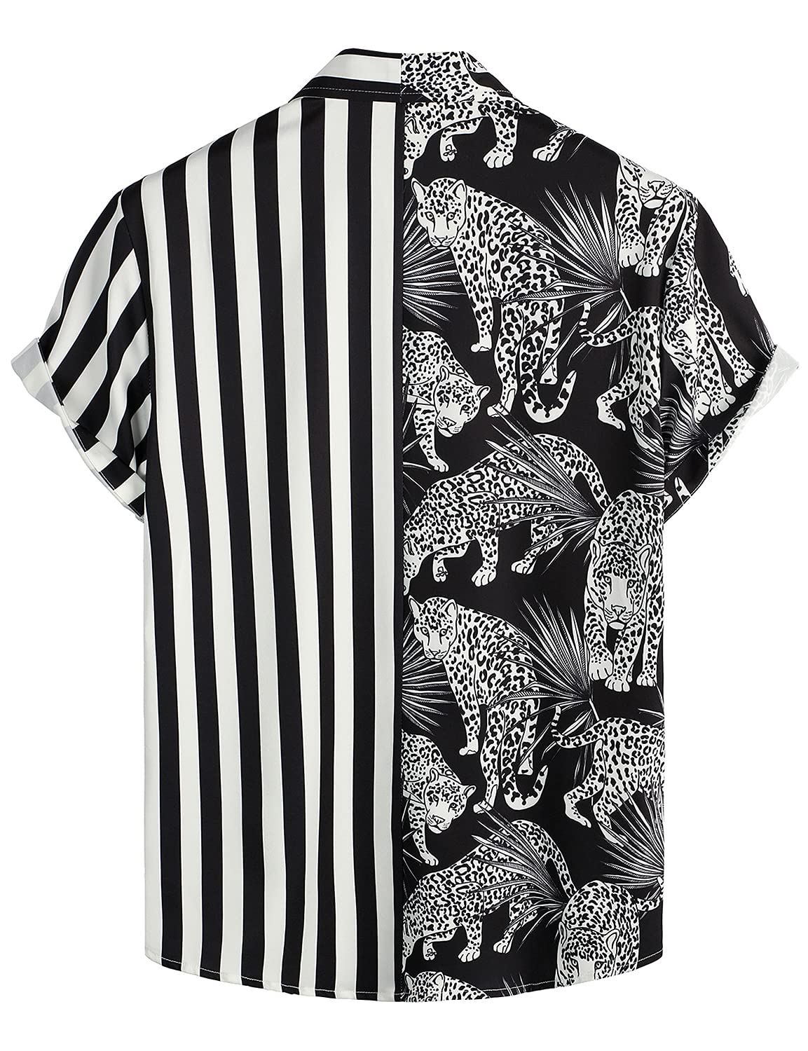 VATPAVE Mens Hawaiian Flamingo Shirts Casual Tropical Short Sleeve Button Down Shirt Summer Beach Shirts Small Black Leopard Beach