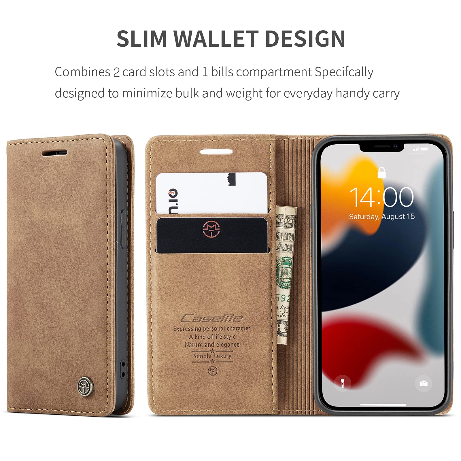 Kowauri Flip Case for iPhone 13 Mini,Leather Wallet Case Classic Design with Card Slot and Magnetic Closure Flip Fold Case for iPhone 13 Mini 5.4 inch 2021 (Brown)