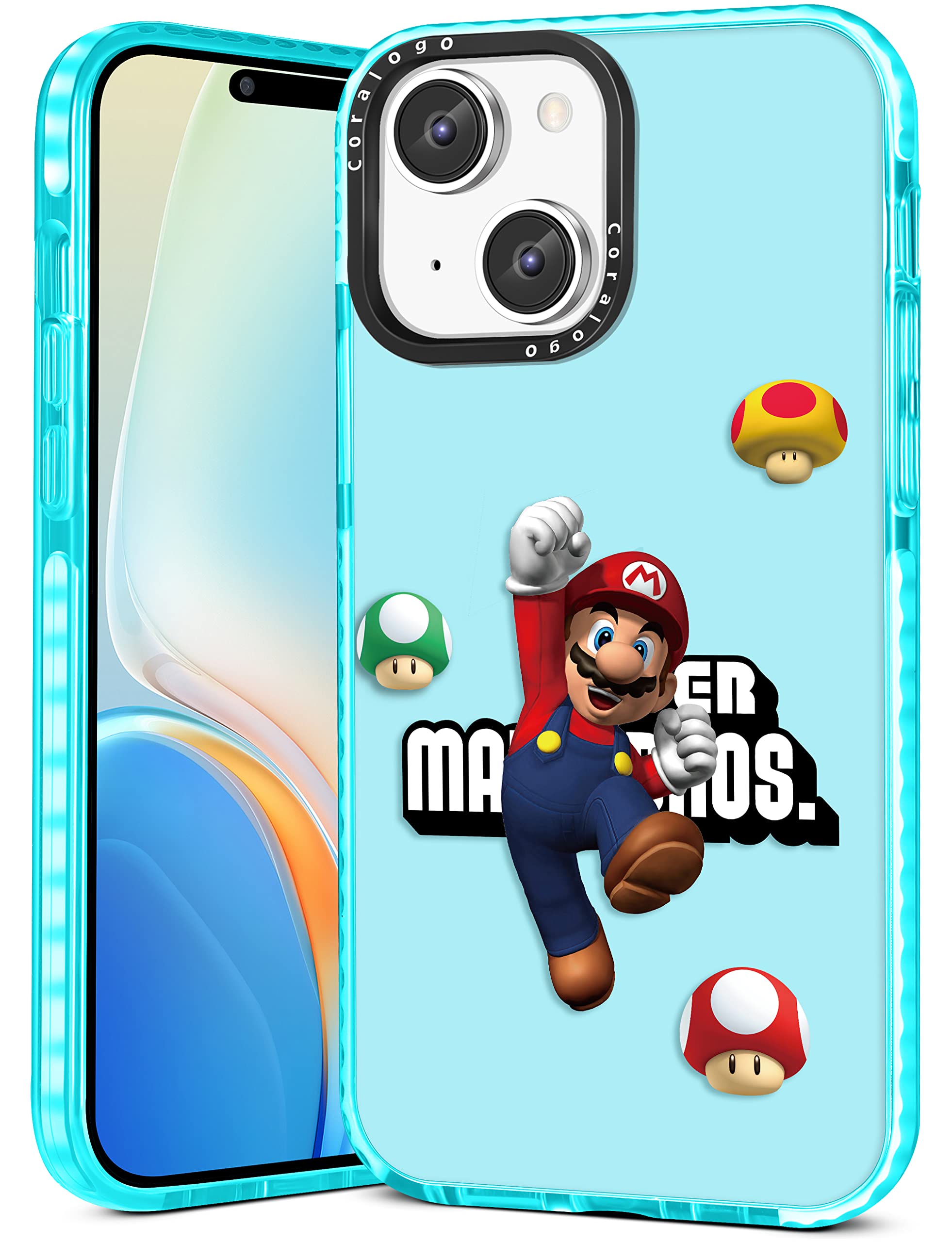 Coralogo for iPhone 13 Mini Case Cute Cartoon Malio Japanese Game Character Funny Cover Red Mushroom Designer Cool Fun Men Teens Boys Bumper Phone Cases Clear Design for iPhone 13 Mini 5.4"