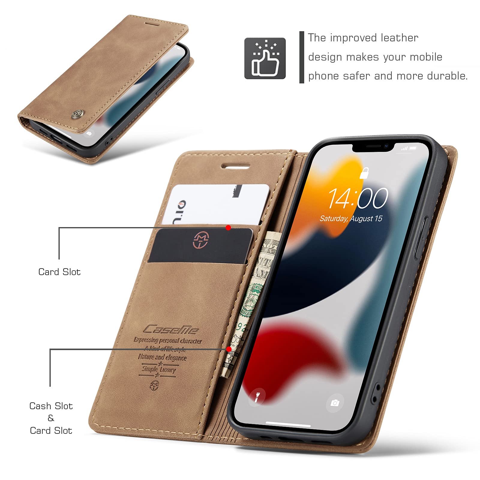 Kowauri Flip Case for iPhone 13 Mini,Leather Wallet Case Classic Design with Card Slot and Magnetic Closure Flip Fold Case for iPhone 13 Mini 5.4 inch 2021 (Brown)