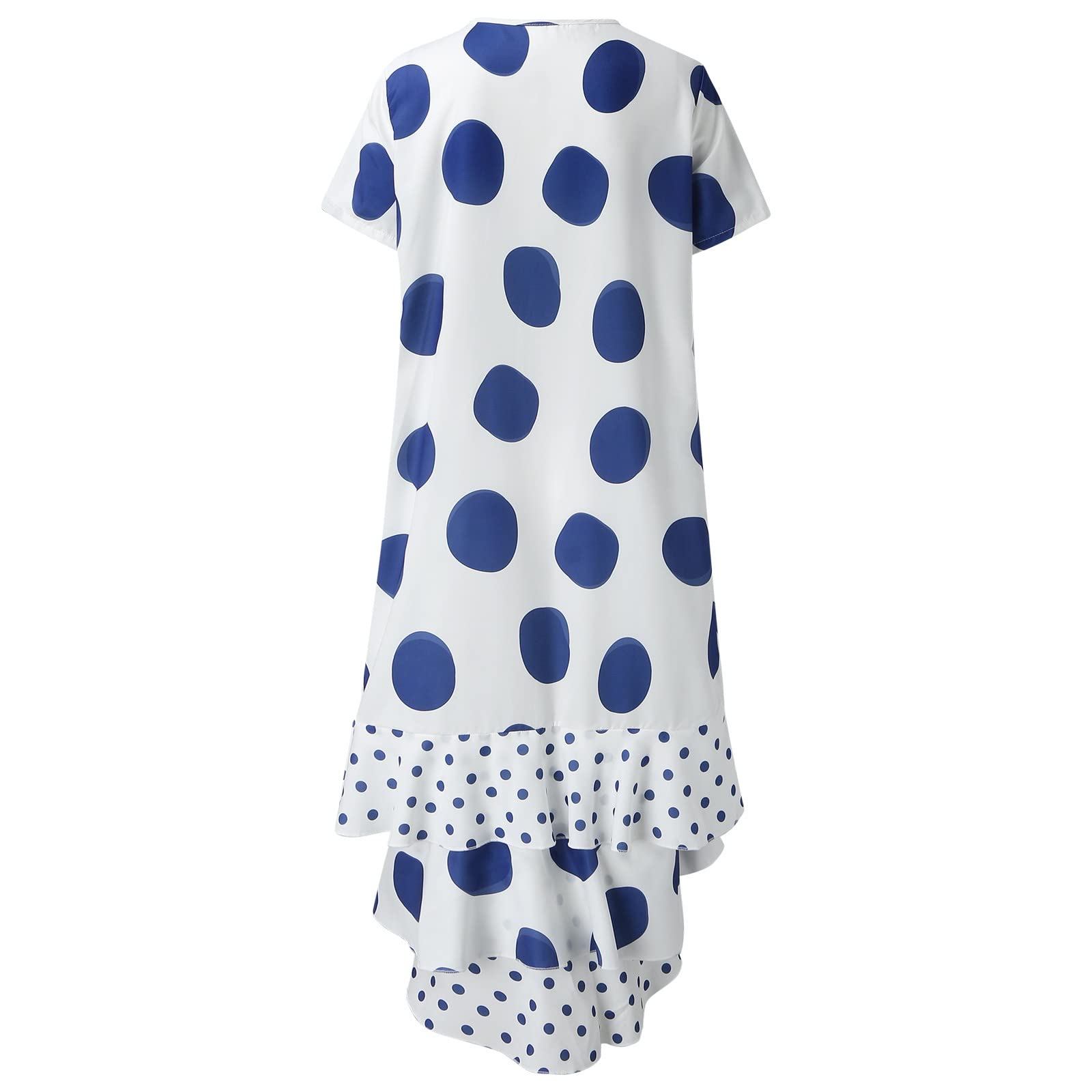 Cnebo Business Dresses for Women 2023 Ladies Short Sleeve Round Neck Polka Dot Prints Side Pockets Long Dress