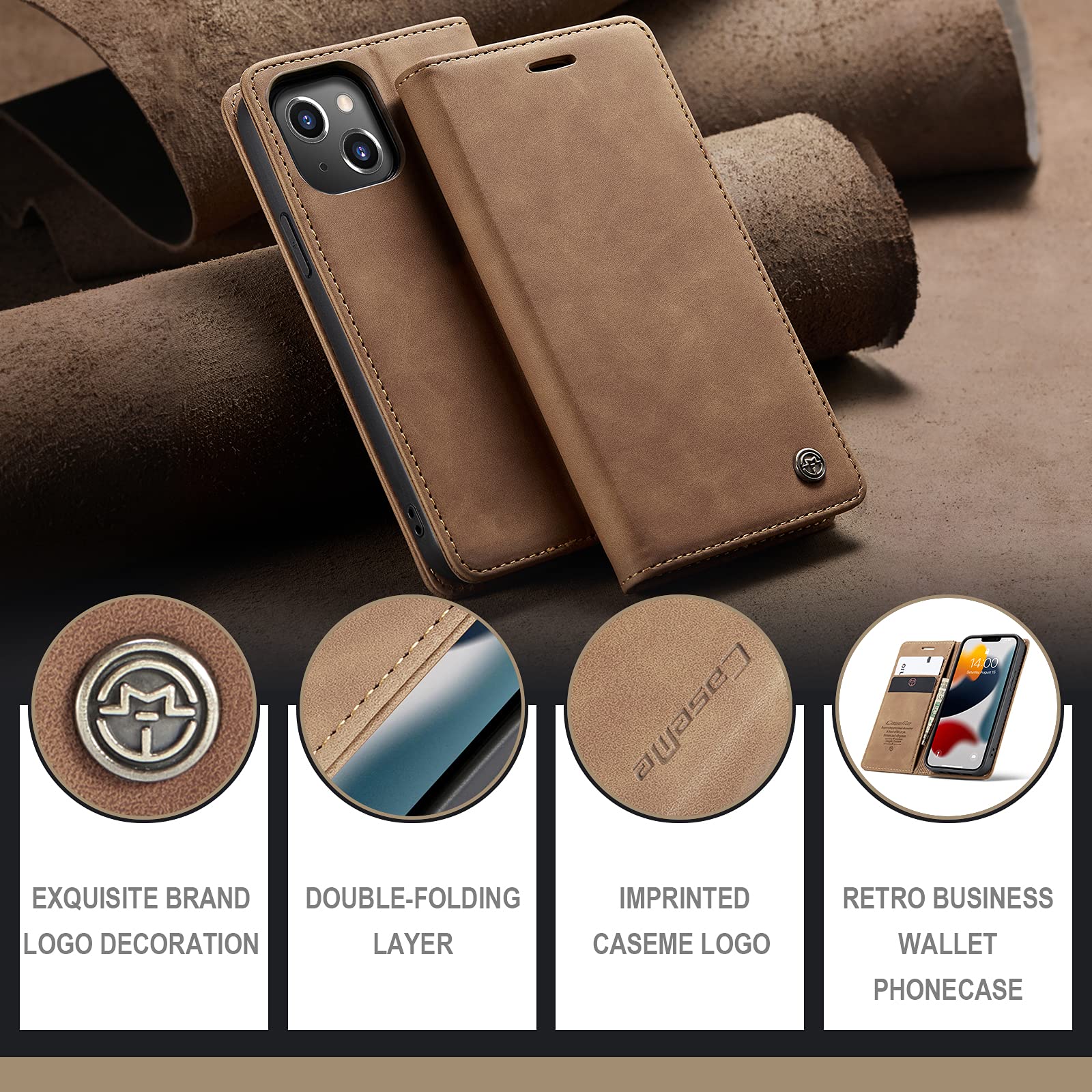 Kowauri Flip Case for iPhone 13 Mini,Leather Wallet Case Classic Design with Card Slot and Magnetic Closure Flip Fold Case for iPhone 13 Mini 5.4 inch 2021 (Brown)