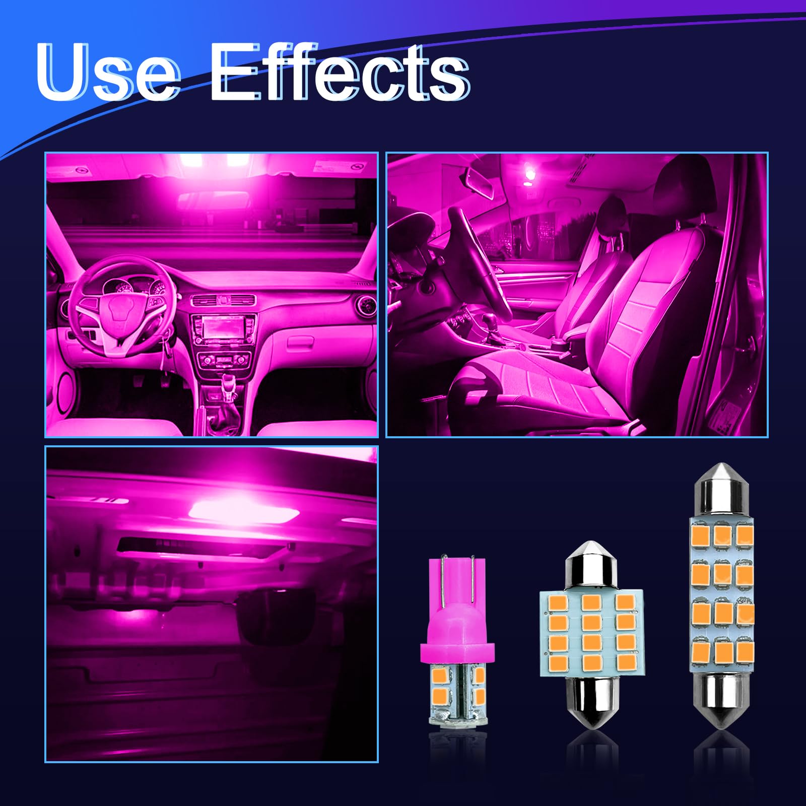 NTNEV 24PCS LED Interior Replacement Bulbs, Interior Car Lights, Dome Light LED Car Bulb Kit Set T10 31 mm 42 mm, Used for Map Dome Lights and License Plate Courtesy Lights Accessories (Pink)