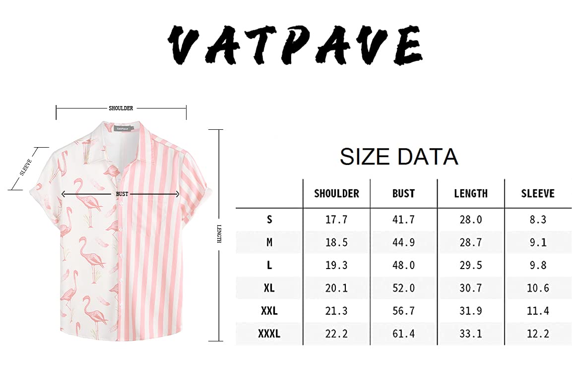 VATPAVE Mens Hawaiian Flamingo Shirts Casual Tropical Short Sleeve Button Down Shirt Summer Beach Shirts Small Black Leopard Beach