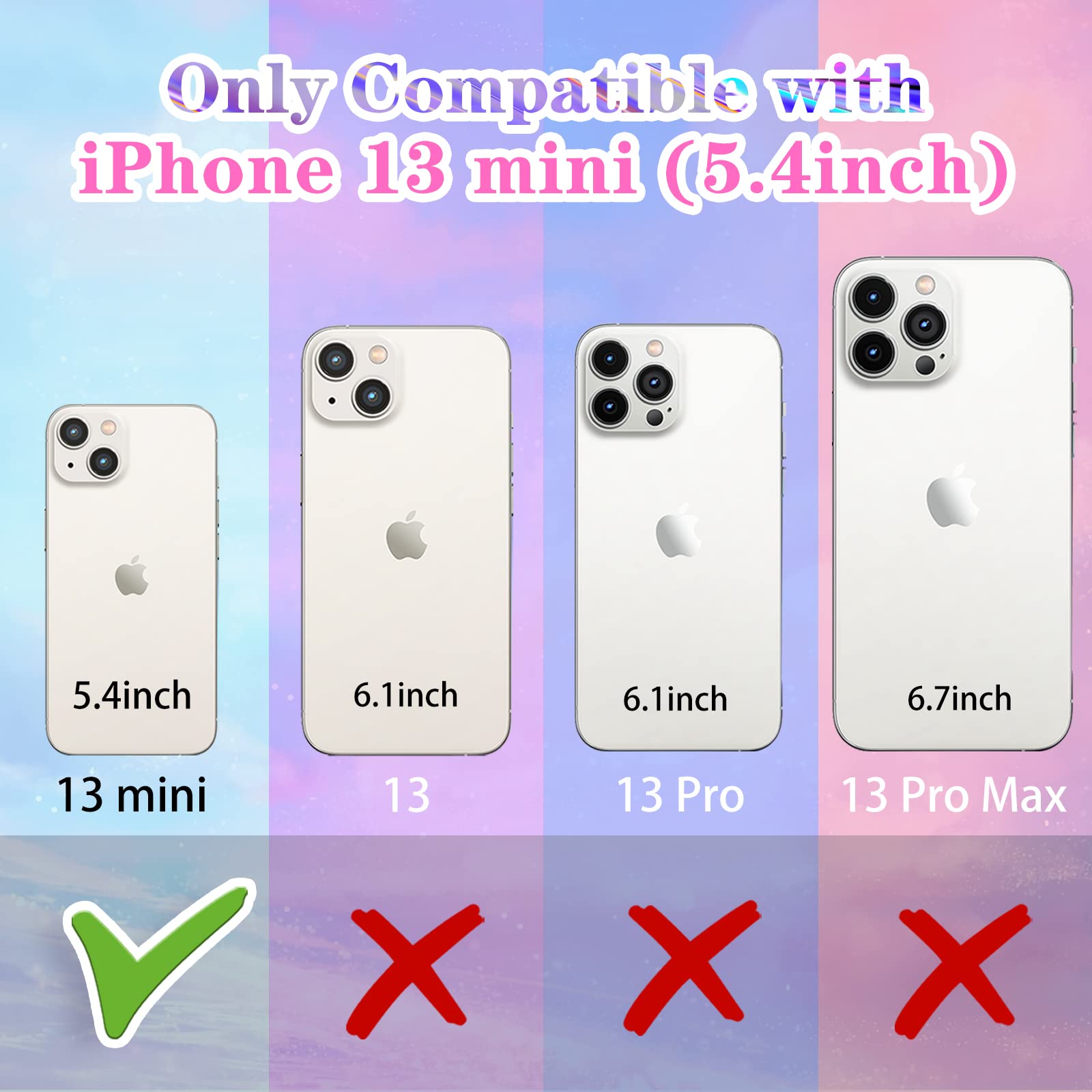Goocrux (4in1 Case for Apple iPhone 13 Mini Butterfly Glitter Handmade Sequin Sparkle Pretty for Women Girls Clear Design Crystal Sparkly Cute Girly Phone Cases+Chain+Camera Cover+Screen Protector
