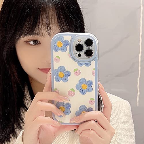 PNATEE Case Compatible for iPhone 13 Mini, Cute Flower Soft TPU Protective Bumper Cover Women Girls, Blue Floral Pattern Phone Case for iPhone 13 Mini (5.4 inch)