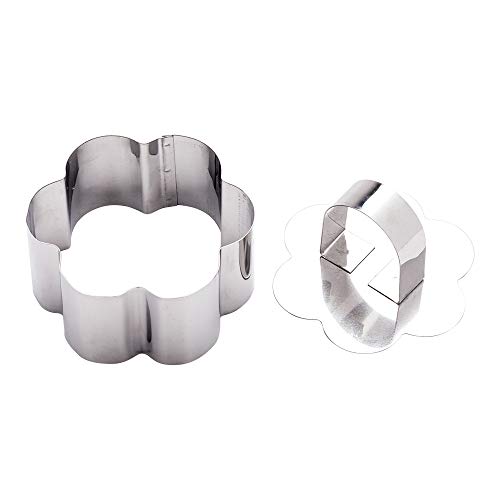 Restaurantware Pastry Tek 3.2 x 1.6 Inch Cake Ring Mold 1 Flower Cooking Ring With Food Press - Small Dishwasher-Safe Stainless Steel Mousse Mold Oven-Safe For Pancakes Cheesecakes or Cookies