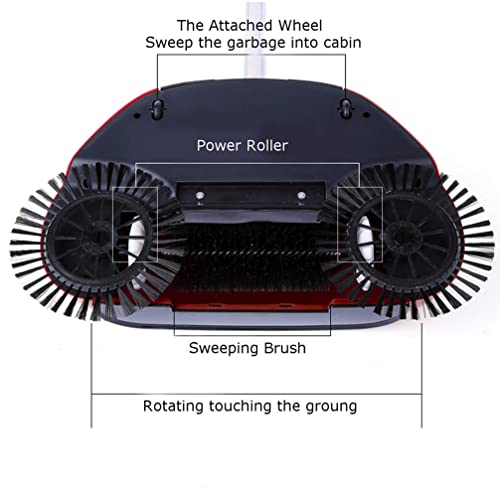 Healifty Sweeper Vacuum Carpet Sweeper Mini Hand Push Sweeper 3 in 1 Household Cleaning Lazy Dustpan Trash Bin 360° Rotating Floor Cleaning Mop (Red) Carpet Broom