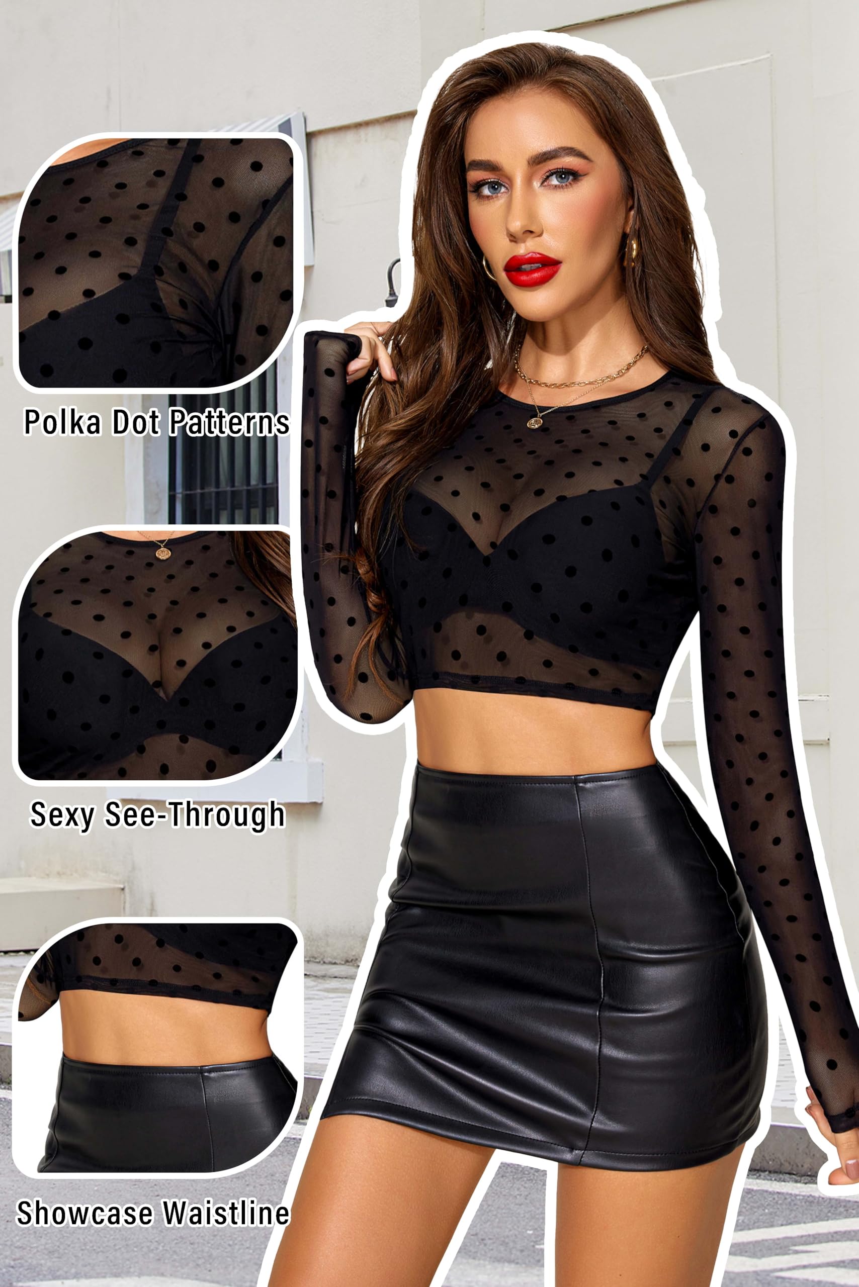 Avidlove Mesh Top Crop Tops for Women Long Sleeve Mesh Crop Top Black Y2k Outfits Mesh Crop Top PAT9 S