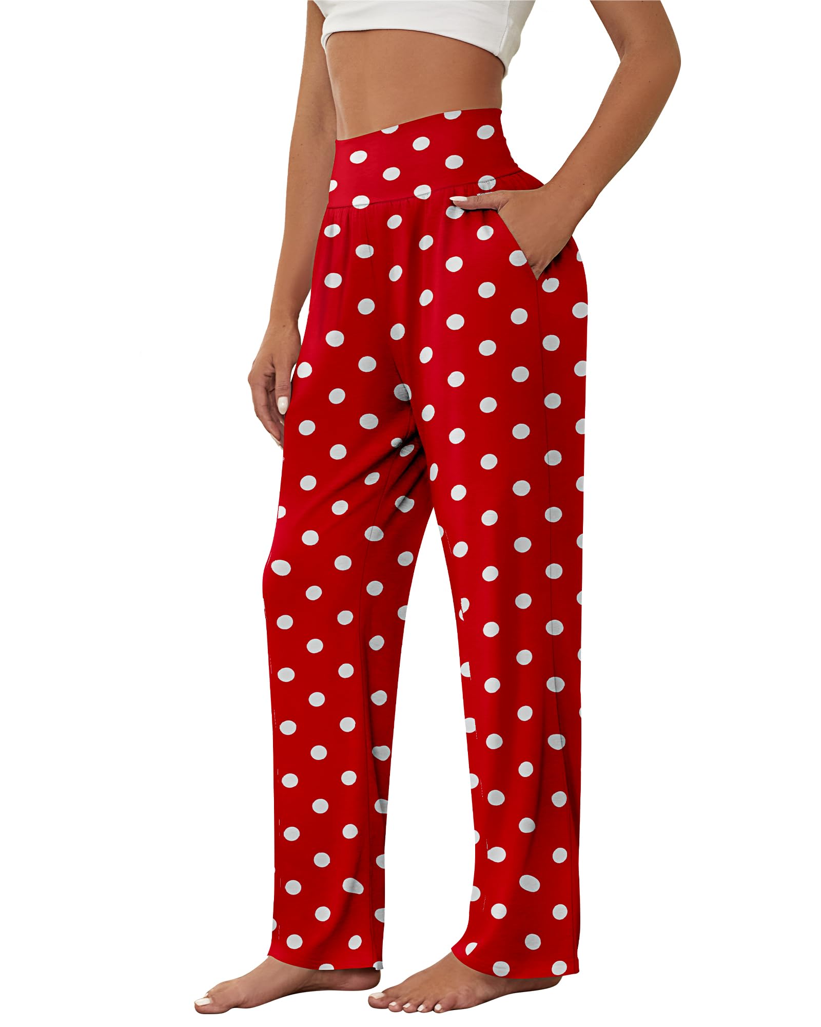 Neer 3 Pcs Women's Wide Leg Yoga Pant Comfy Loose Sweatpants High Waist Lounge Casual Athletic Pant Workout Joggers Pant (Black, Polka Dot Black, Polka Dot Red,Medium)