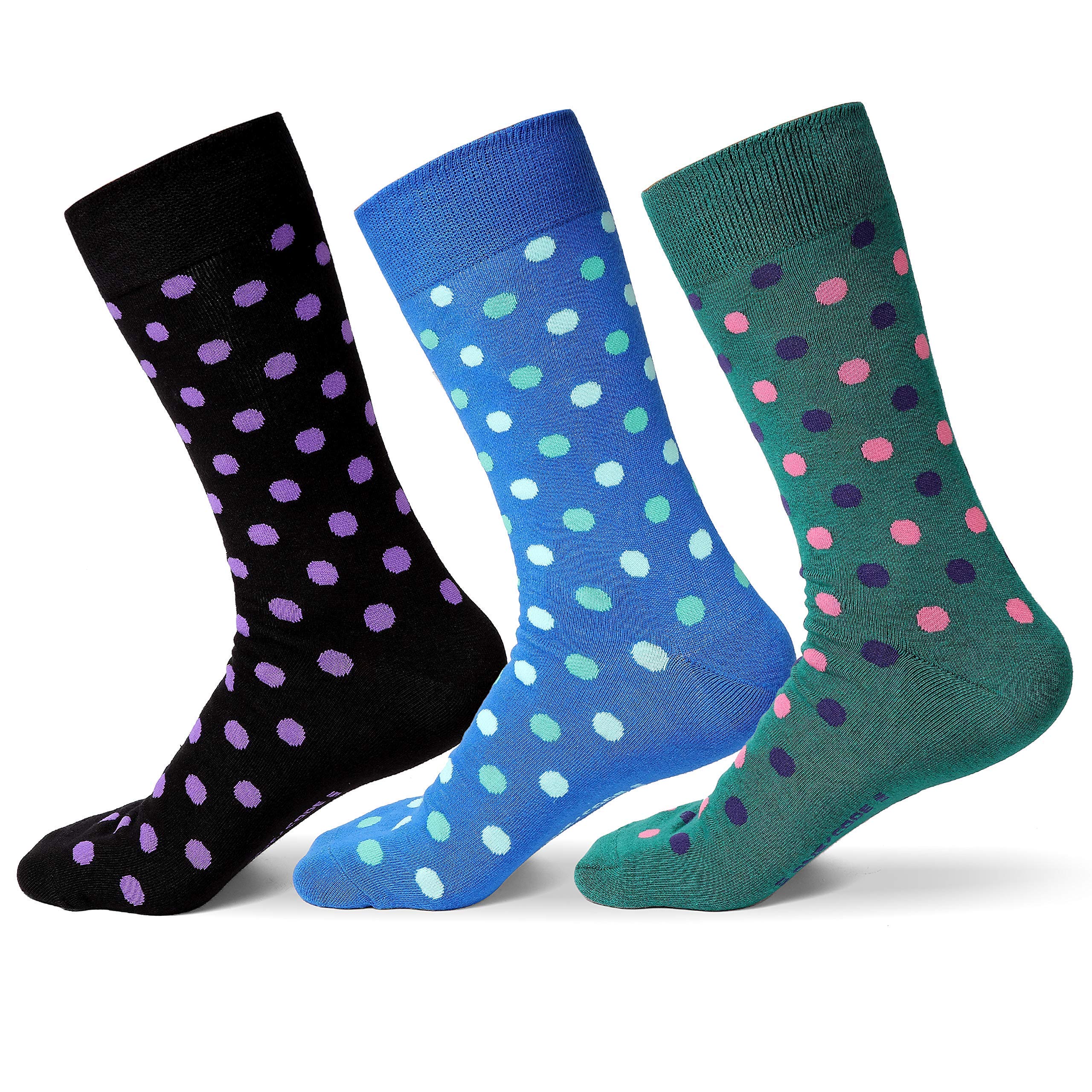 ONE CODE Men's Colorful Dress Socks with Gift Box, 3-Pack, Giant Polka Dot