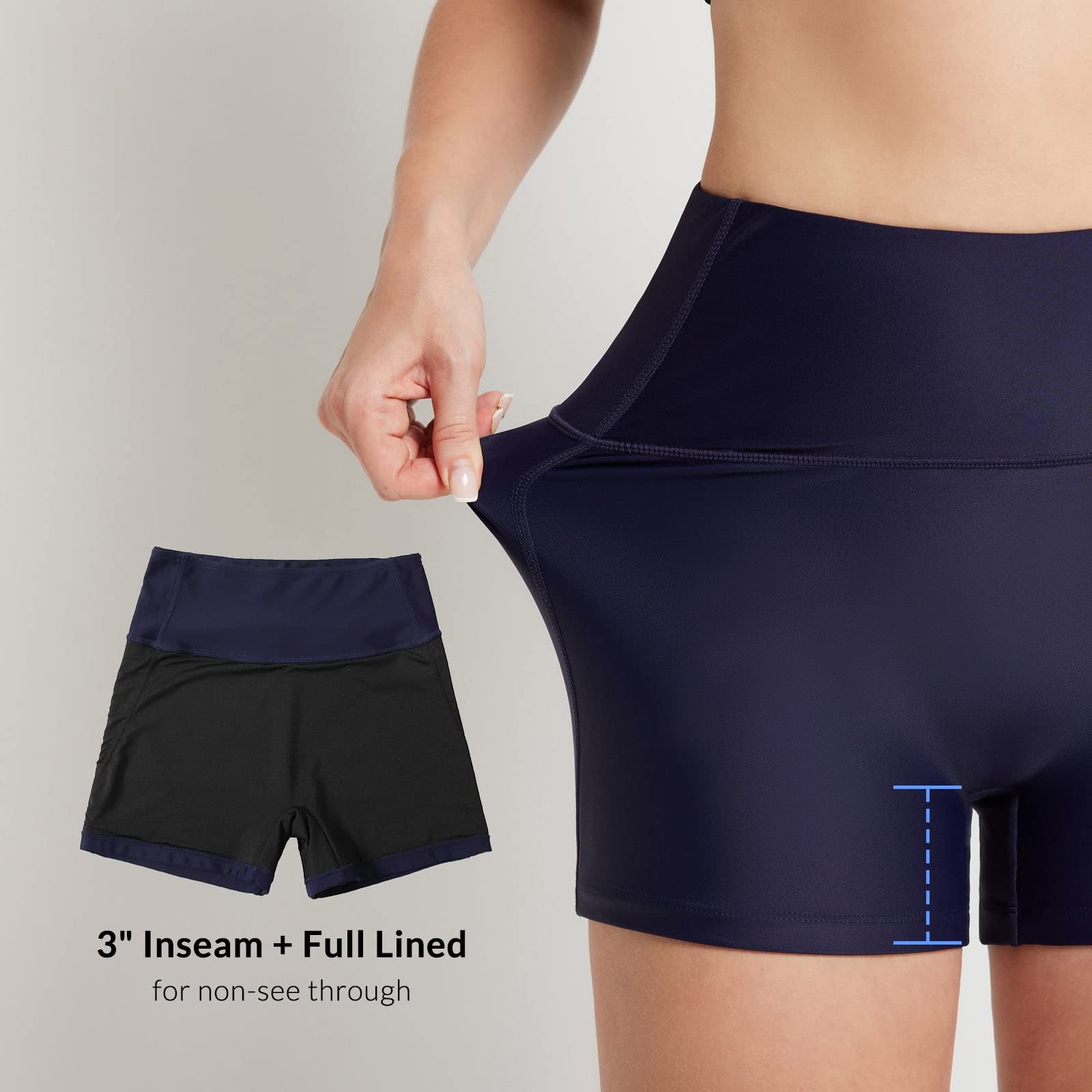 BALEAF Women's 3" High Waisted Swim Bottoms Bathing Suit Boy Shorts Tummy Control Full Coverage Swimsuit Bottoms Modest Navy Blue XL