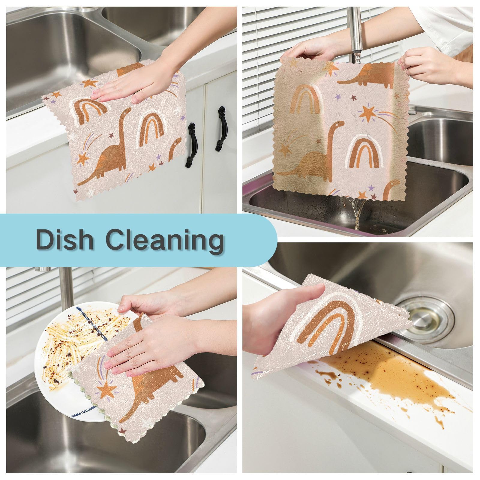FRODOTGV Kids Pattern Animal Dino Rainbow Microfiber Dish Towels for Kitchen Clothes Set of Tea Towels Terry Cloth Kitchen Dish Towels Decorative Hand Towels for Kitchen