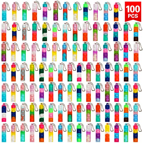 100Pcs Pop Fidget Toys Keychain, Party Favors For Kids 4-8, Mini Bubble Fidget Toys Pack Stress Relief Sensory Toys For Boys Girls Adults Classroom Prizes Goodie Bag Pinata Christmas Stocking Stuffers
