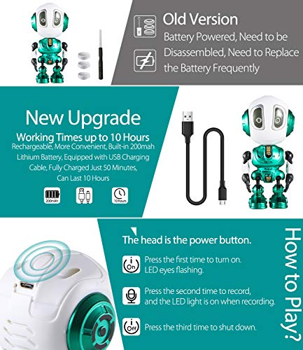 Aubllo Robots Toys for Kids Christmas Stocking Stuffers 2022 New Mini Talking Robots Gifts for Boys Girls Adults with 10 Hours Working Time USB Charging LED Eye Interactive Electronic Toy(Green)