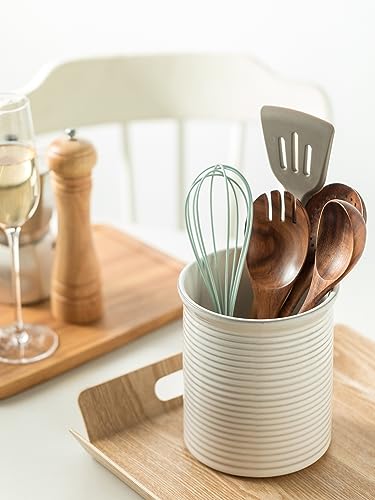 YHOSSEUN Cooking Utensil Holder, Ceramic Utensil Holder for Kitchen Counter, 6.8” Large Kitchen Utensil Holder Crock for Utensils, Farmhouse Utensil Organizer Storage Caddy
