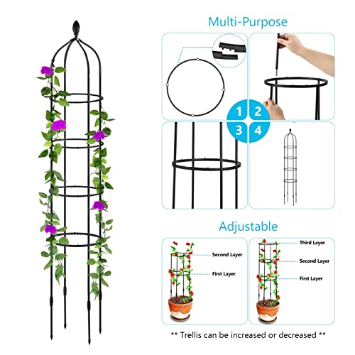 Toolazy Tower Obelisk Garden Trellis for Climbing Plants Outdoor Indoor 6ft Rustproof PE Coated Metal Plant Support Round Obelisk Trellis for Potted Climbing Vine Indoor(Black) (2 Pack)