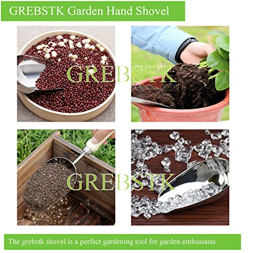 GREBSTK Garden Hand Large Capacity Fertilizer Scoop Soil Shovel Stainless Steel Gardening Trowel for Transplanting, Digging, Planting, Cultivation