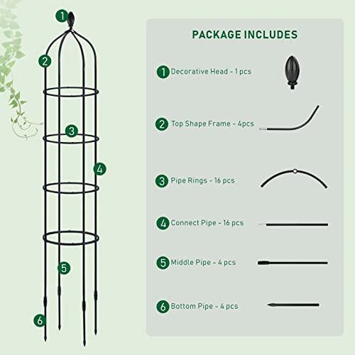 Toolazy Tower Obelisk Garden Trellis for Climbing Plants Outdoor Indoor 6ft Rustproof PE Coated Metal Plant Support Round Obelisk Trellis for Potted Climbing Vine Indoor(Black) (2 Pack)
