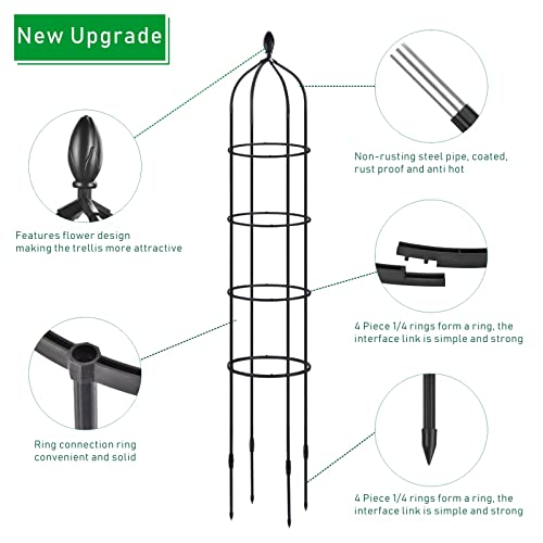 Toolazy Tower Obelisk Garden Trellis for Climbing Plants Outdoor Indoor 6ft Rustproof PE Coated Metal Plant Support Round Obelisk Trellis for Potted Climbing Vine Indoor(Black) (2 Pack)
