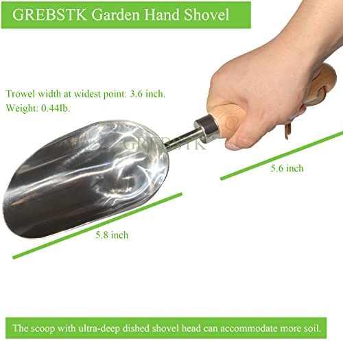 GREBSTK Garden Hand Large Capacity Fertilizer Scoop Soil Shovel Stainless Steel Gardening Trowel for Transplanting, Digging, Planting, Cultivation