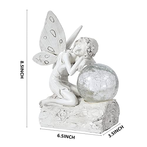 invvni Garden Fairy Statue, Outdoor Yard Decor with Solar Powered Lights, Angel Statues & Sculptures with Crackle Glass Globe for Lawn Patio Garden Decorations