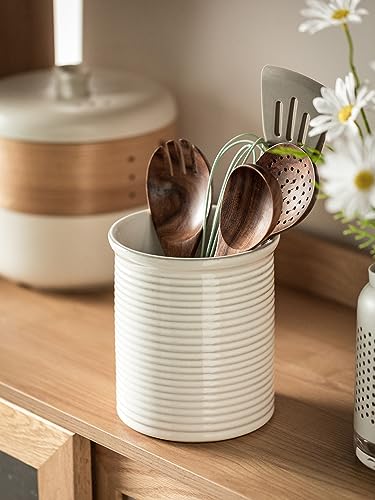 YHOSSEUN Cooking Utensil Holder, Ceramic Utensil Holder for Kitchen Counter, 6.8” Large Kitchen Utensil Holder Crock for Utensils, Farmhouse Utensil Organizer Storage Caddy