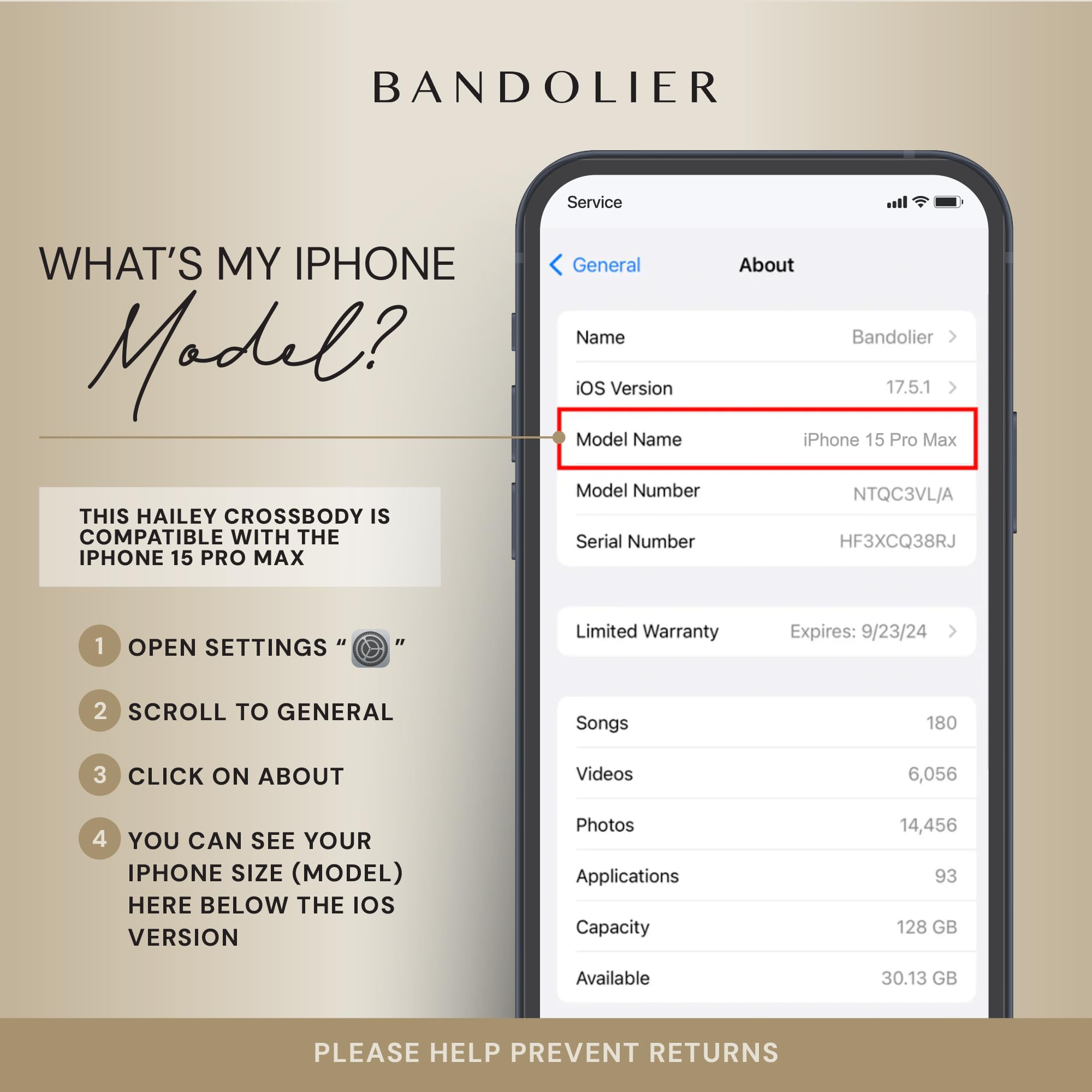 Bandolier Hailey Crossbody Wallet Phone Case for iPhone 15 Pro Max. 100% Genuine Pebble Leather with Pewter Hardware. Adjustable & Removable Strap. Expandable Flip Card Holder. Black with Pewter
