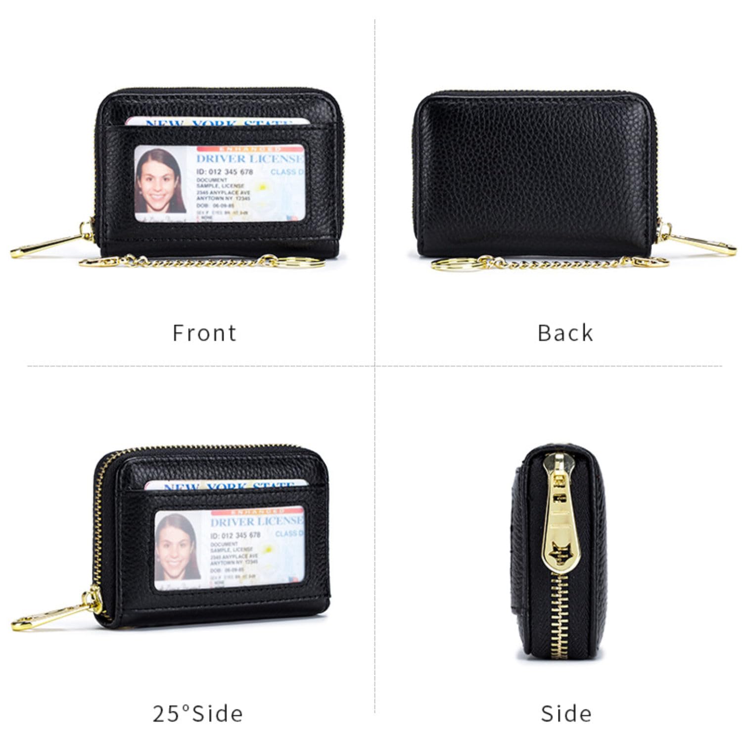 Tapp Collections RFID Credit Card Holder, Small Leather Zipper Card Case Wallet with ID Window & Detachable Keychain - Red