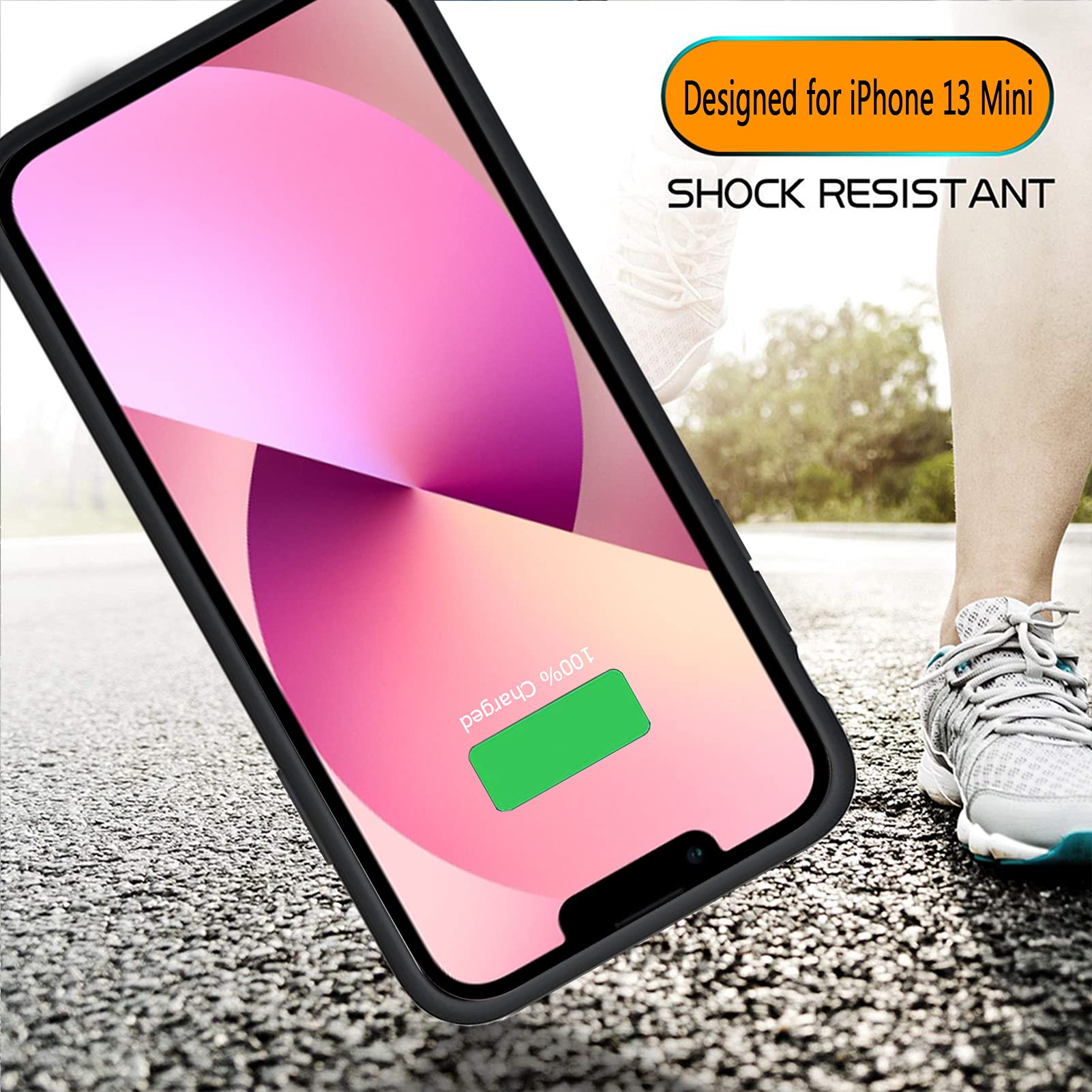 Battery Case for iPhone 13 Mini, Full Encircle 6000mAh Ultra-Slim Rechargeable Portable Charging Cover Extended Battery Pack Compatible with iPhone 13 Mini (5.4 inch) Charger Case with Carplay-Black
