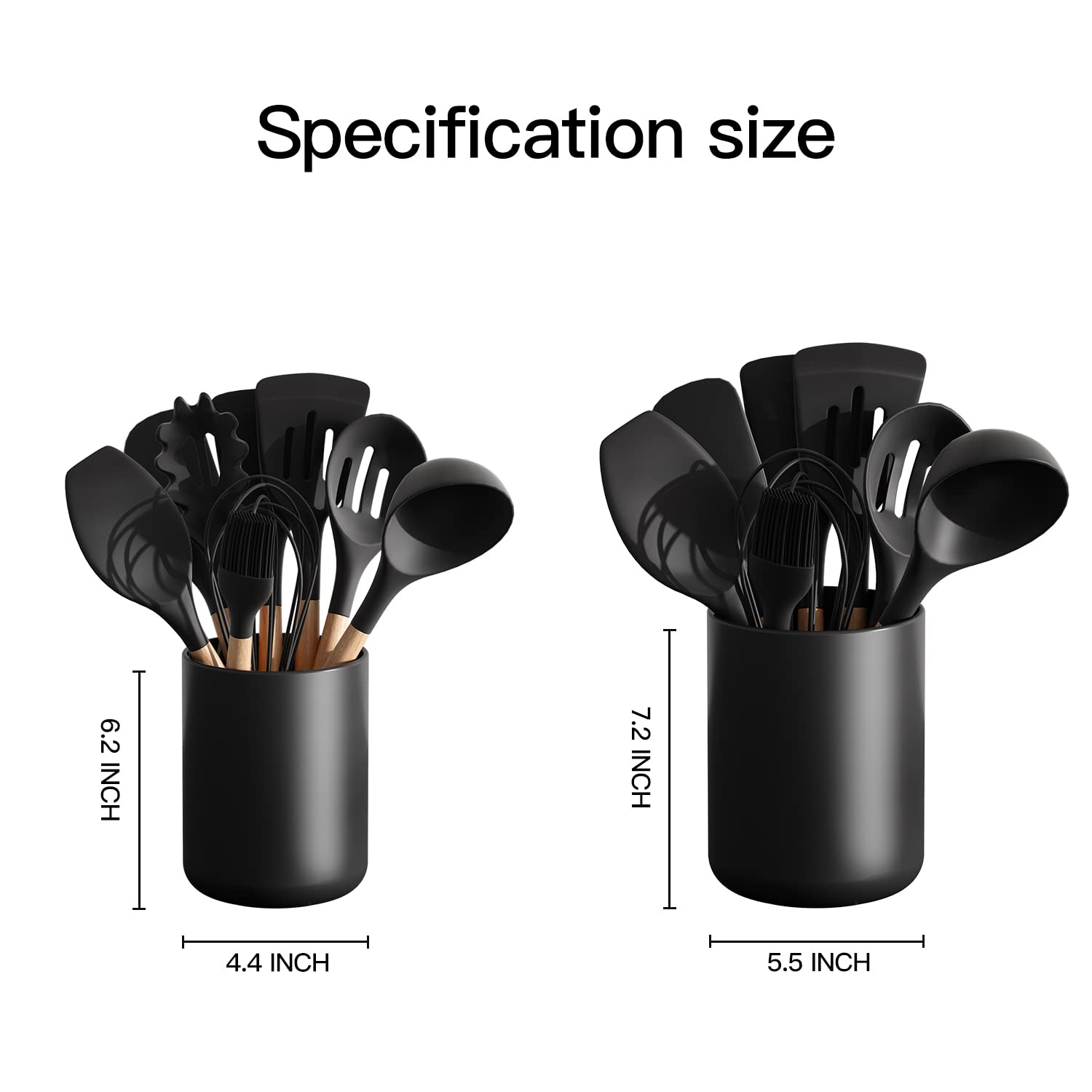 SmartHom Large Utensil Holder for Kitchen Counter, Matte Black Cooking Utensils For Countertop, Modern Ceramic Spatula Crock, Rustic Porcelain Jar Farmhouse Décor 5.5 * 7.2 IN (UH-01)