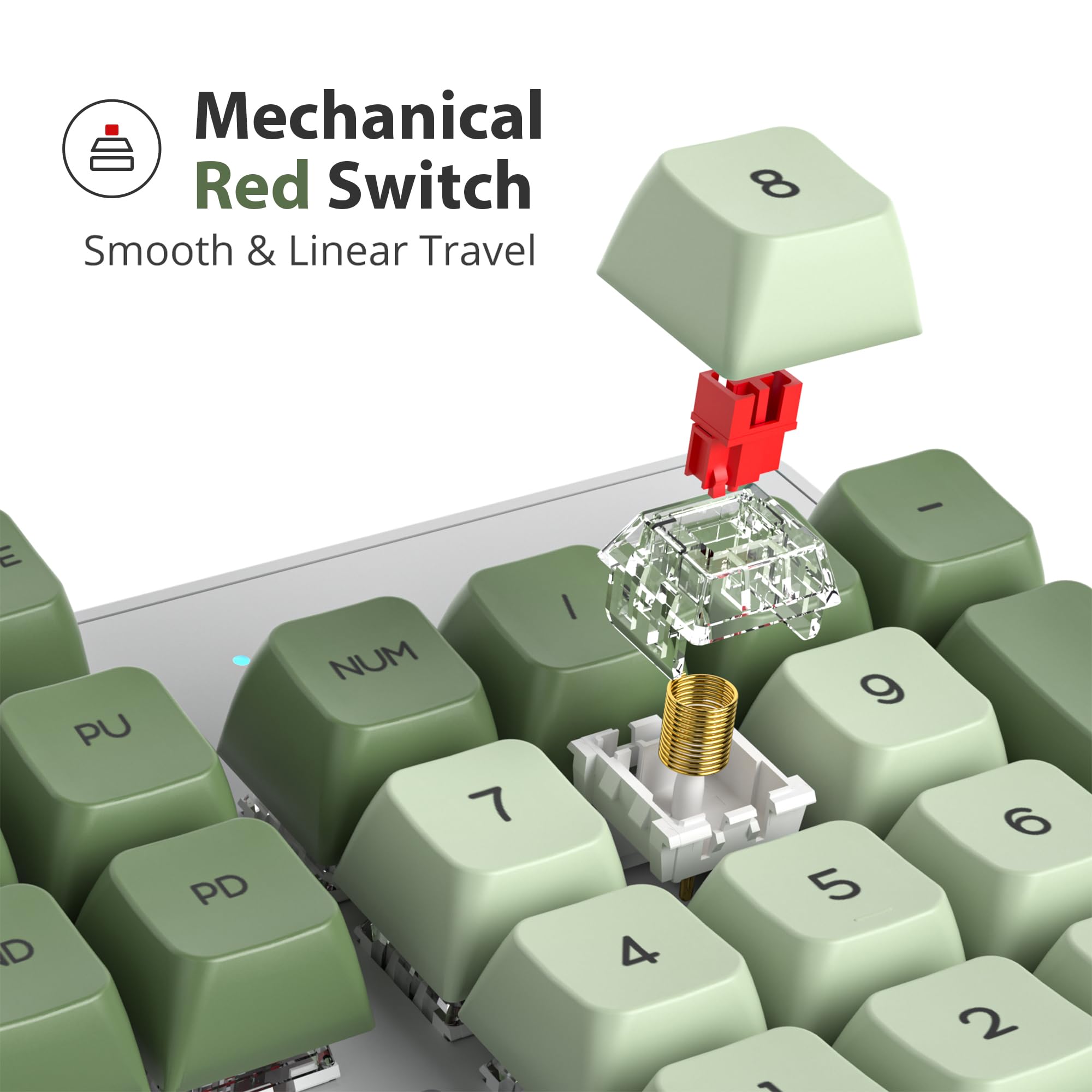 Fogruaden Full Size Mechanical Keyboard, Green Matcha Keyboard, Wired USB 104 Keys RGB Backlit Gaming Keyboard with Number Pad, Red Switches, NKRO Mechanical Keyboard for Windows Laptop PC Gamer