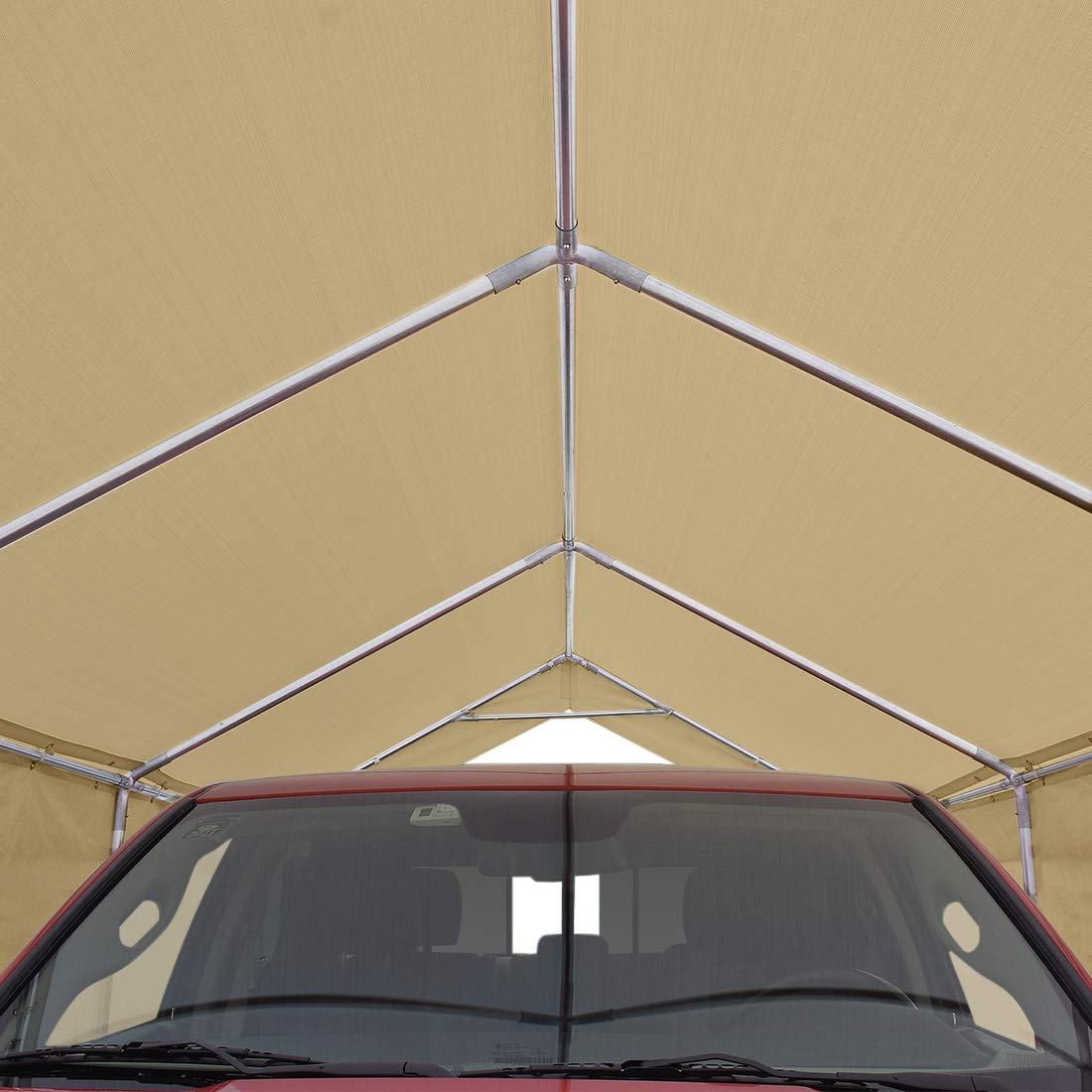 PEAKTOP OUTDOOR 10x20 ft Heavy Duty Carport, Portable Car Canopy, Garage Tent, Boat Shelter with Reinforced Triangular Beams and Ground Bar, Removable Sidewall & Zipper Doors, Beige