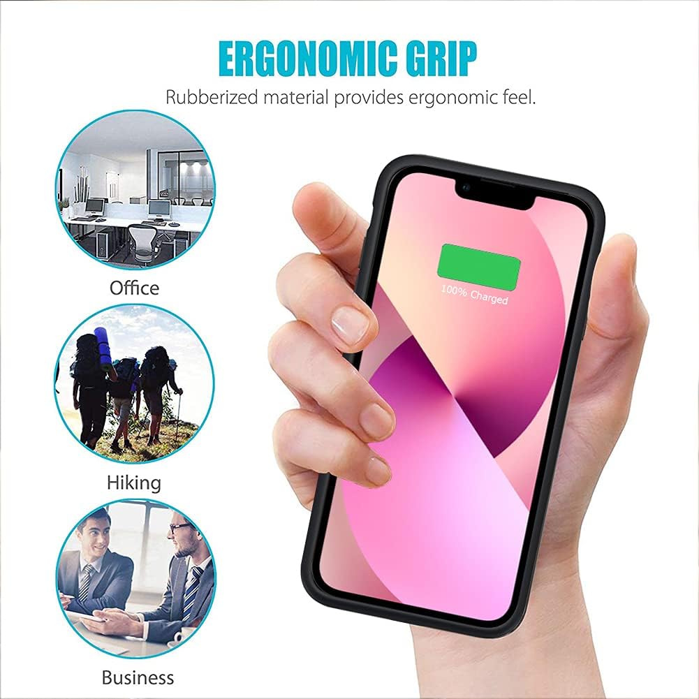 Battery Case for iPhone 13 Mini, Full Encircle 6000mAh Ultra-Slim Rechargeable Portable Charging Cover Extended Battery Pack Compatible with iPhone 13 Mini (5.4 inch) Charger Case with Carplay-Black