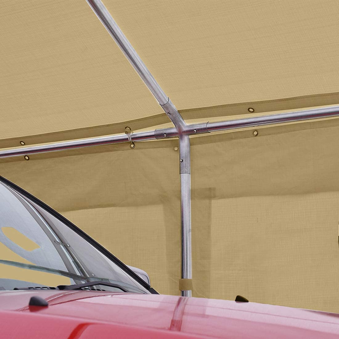 PEAKTOP OUTDOOR 10x20 ft Heavy Duty Carport, Portable Car Canopy, Garage Tent, Boat Shelter with Reinforced Triangular Beams and Ground Bar, Removable Sidewall & Zipper Doors, Beige