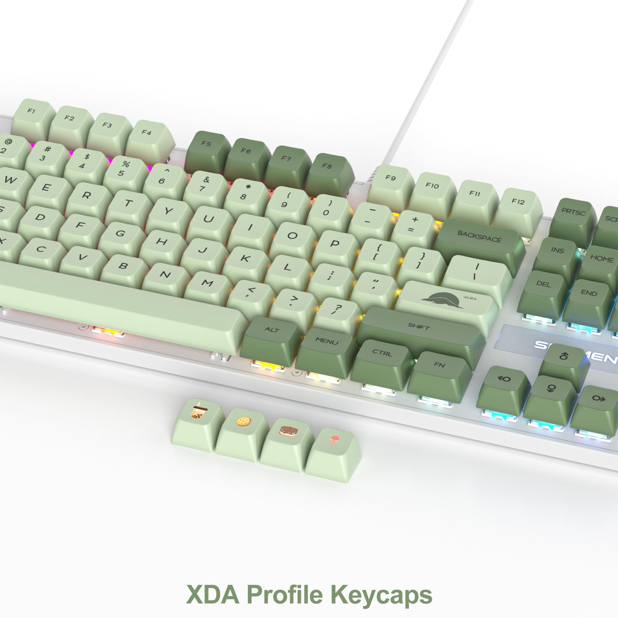 Fogruaden Full Size Mechanical Keyboard, Green Matcha Keyboard, Wired USB 104 Keys RGB Backlit Gaming Keyboard with Number Pad, Red Switches, NKRO Mechanical Keyboard for Windows Laptop PC Gamer