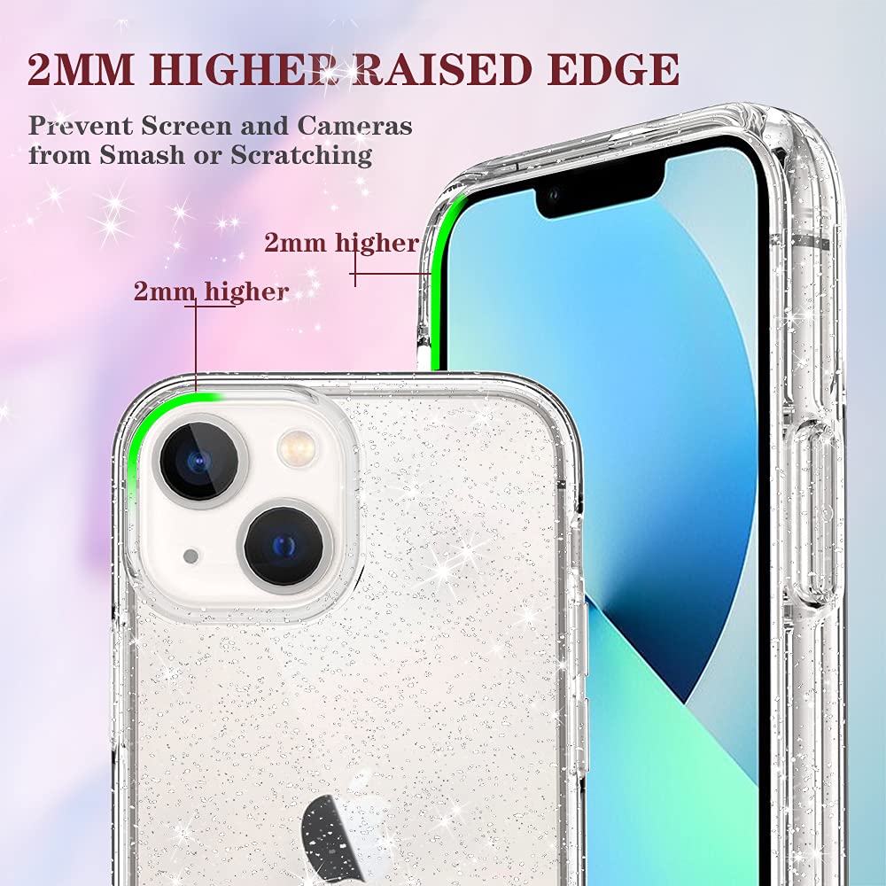 LABILUS Glitter Shining Double Layers Bumper Hard PC Back Protective Case for Girls Women, Compatible with iPhone 13 Mini (5.4 inches) - Clear