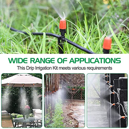 MIXC 1/4-inch Mist Irrigation Kits Accessories Plant Watering System with 50ft 1/4β Blank Distribution Tubing Hose, 20pcs Misters, 39pcs Barbed Fittings, Support Stakes, Quick Adapter, Model: GG0B