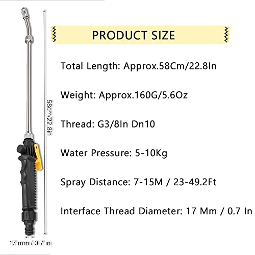 Watering Wand, Water Sprayer, G3/8in Dn10 2-in1 High Pressure Adjustable Water Sprayer Flower Watering Nozzle 22.8in For Gardens Orchards Greenbelts