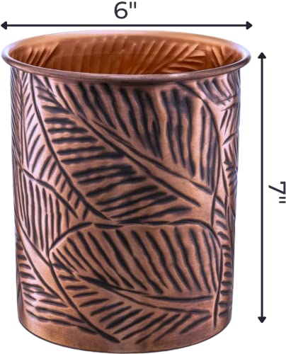 Monarch Abode 49677 Metal Handcrafted Floral Embossed Caddy, Kitchen Interior Organizer for Utensils, Crock for Cooking Utensils, Multipurpose, Large Utensil Holder, Antique Copper Finish