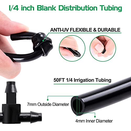 MIXC 1/4-inch Mist Irrigation Kits Accessories Plant Watering System with 50ft 1/4β Blank Distribution Tubing Hose, 20pcs Misters, 39pcs Barbed Fittings, Support Stakes, Quick Adapter, Model: GG0B