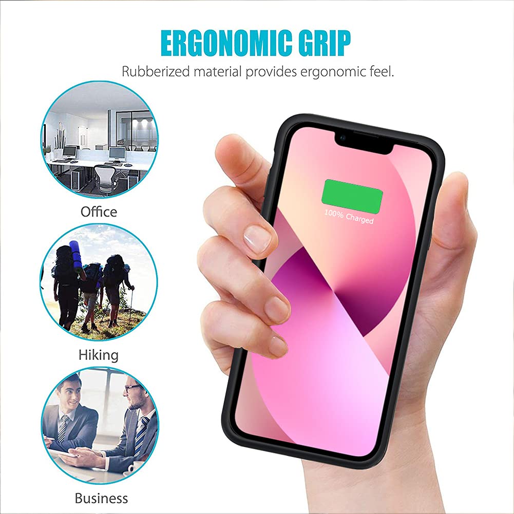 Battery Case for iPhone 13 Mini, Full Encircle 6000mAh Ultra-Slim Rechargeable Portable Charging Cover Extended Battery Pack Compatible with iPhone 13 Mini (5.4 inch) Charger Case with Carplay-Black