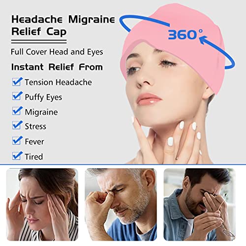 Headache Relief Hat for Migraine, Headache Migraine Relief Cap for Tension Headache Migraine Relief, One Size Fits All Headache Cap with Reusable Ice Gel Pack for Puffy Eyes, Stress Relief (Pink)