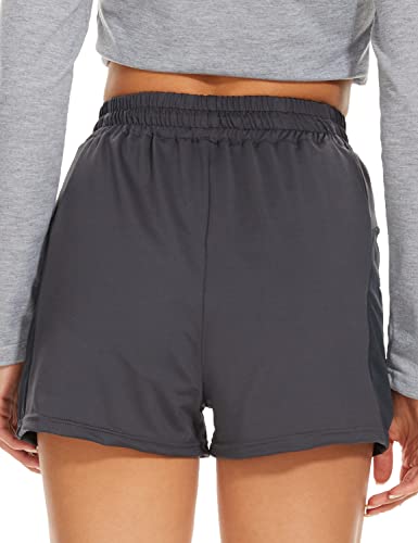 COMFY ONE Womens Active Shorts,Running Shorts for Women with Liner Athletic Short with 2 Pockets School Sport Yoga Golf Summer Beach Dark Gray Medium